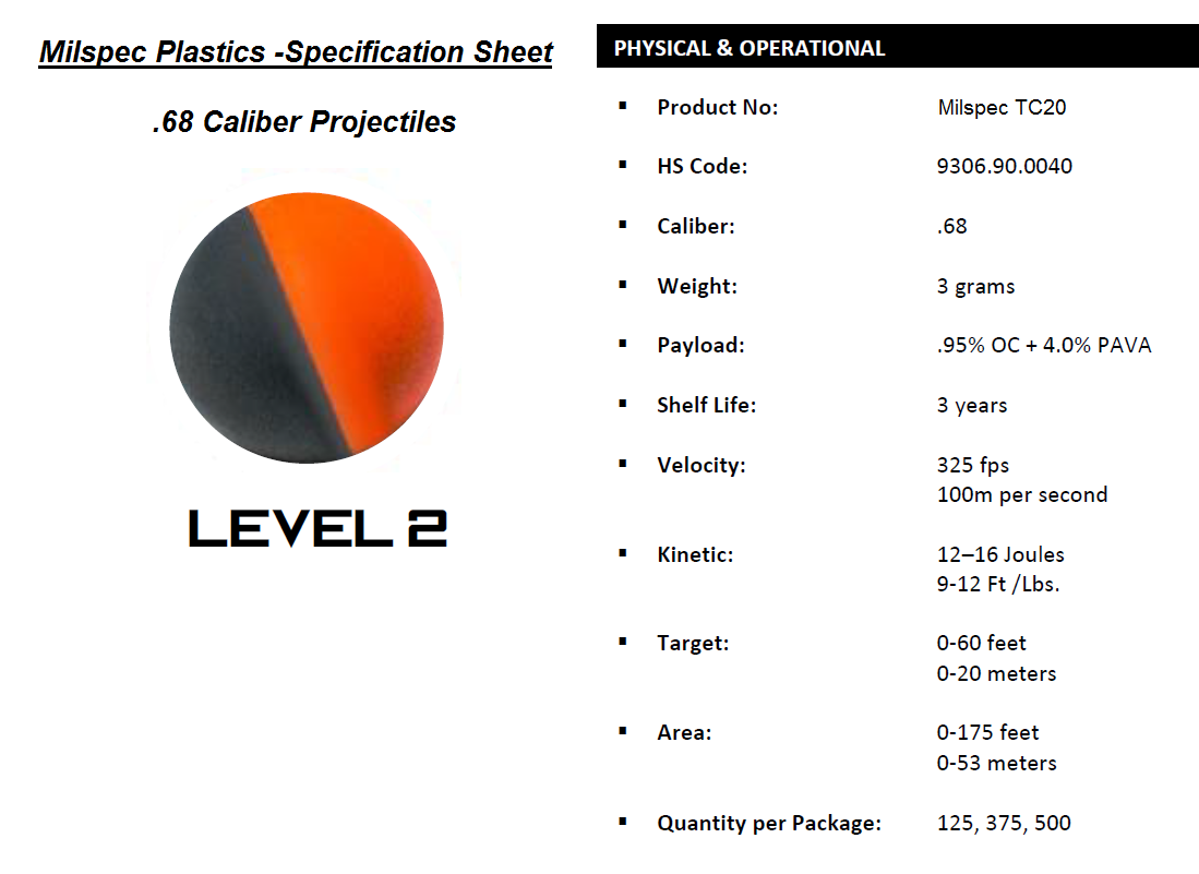Less Lethal Projectiles; .68 Caliber | Milspec Plastics